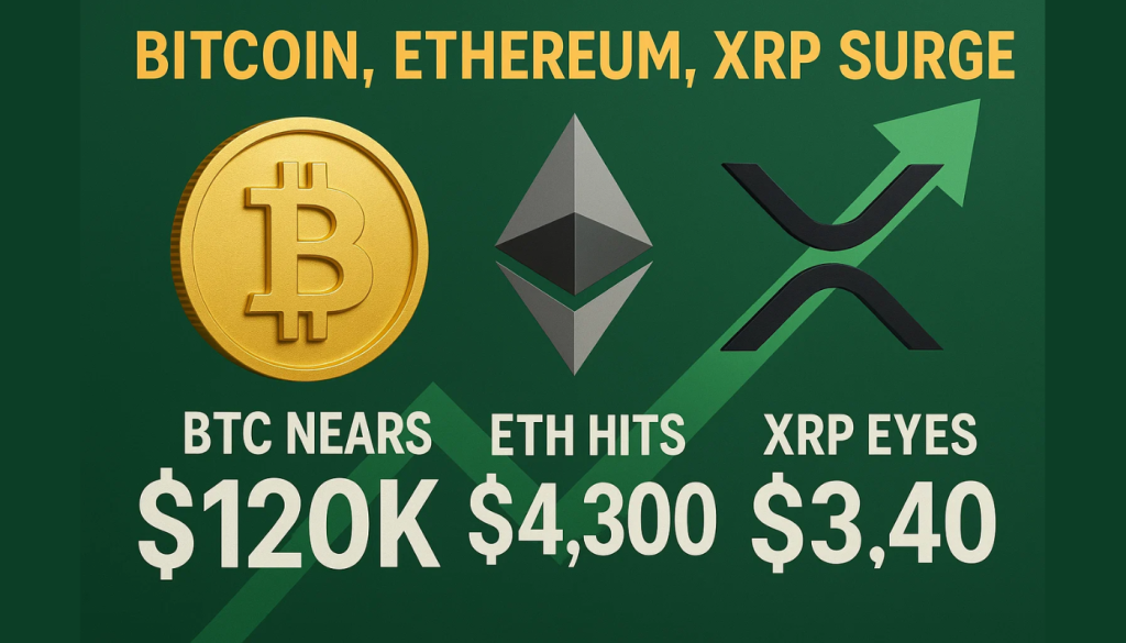 Bitcoin Ethereum Xrp Surge Btc Nears 120k Eth Hits 4 300 Xrp