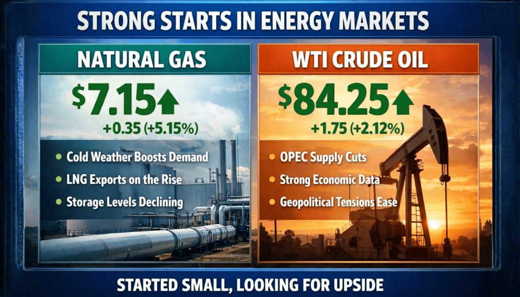 Natural gas and WTI are sharp but readable with good news flow. Started ...